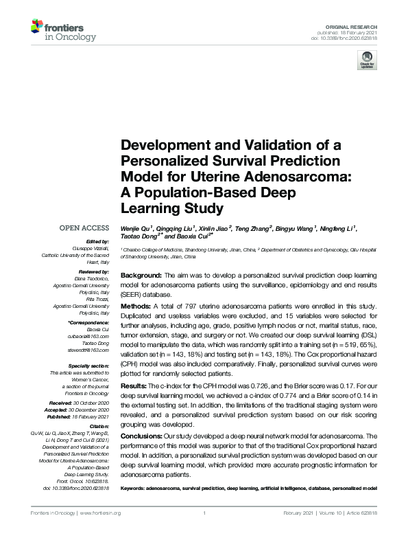 Pdf Development And Validation Of A Personalized Survival Prediction