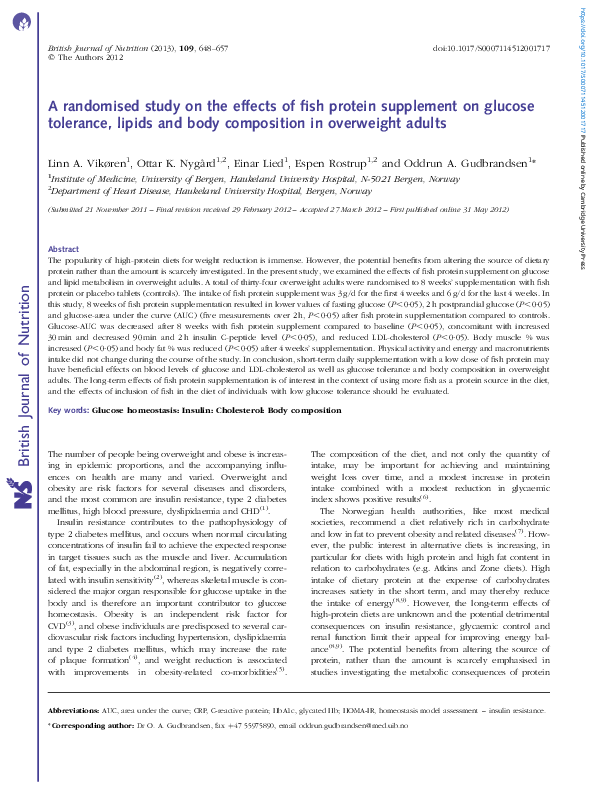(PDF) A randomised study on the effects of fish protein supplement on ...