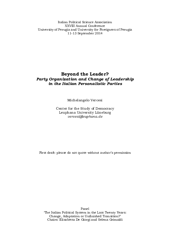 (PDF) Beyond the Leader ? Party Organization and Change of Leadership ...