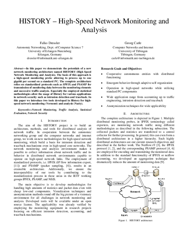 (PDF) History-high speed network monitoring and analysis | Georg Carle ... (PDF) History-high speed network monitoring and analysis | Georg Carle ...
