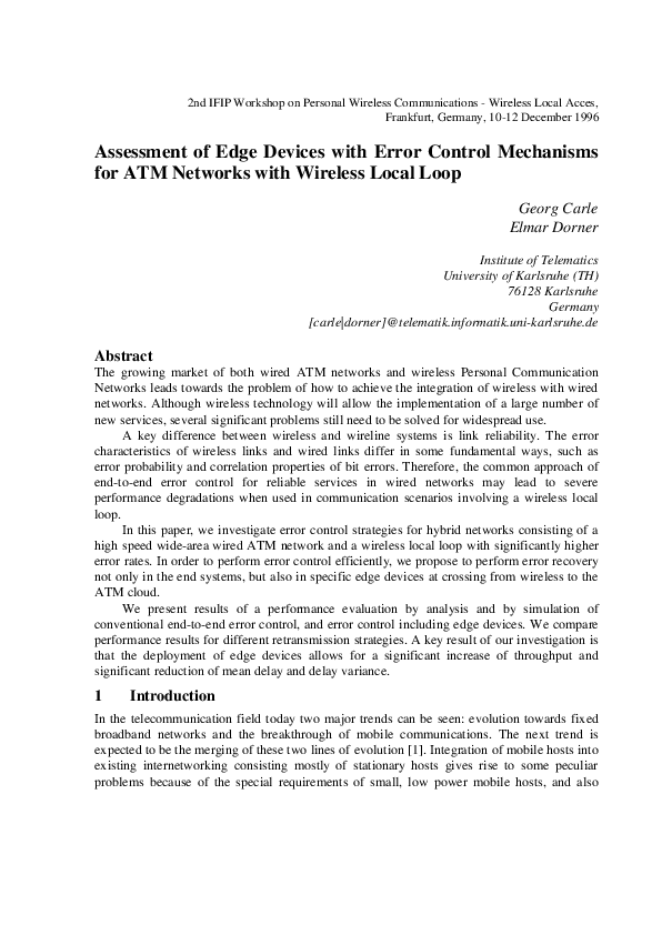 (PDF) Assessment of edge devices with error control mechanisms for ATM networks with wireless ...