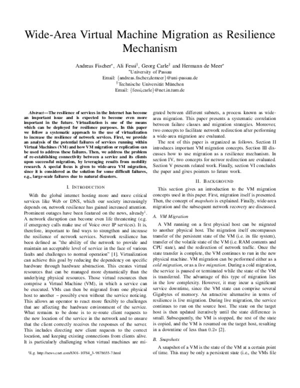 (PDF) Wide-Area Virtual Machine Migration as Resilience Mechanism