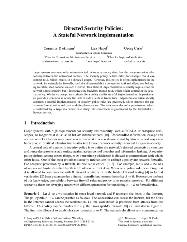 (PDF) Directed Security Policies: A Stateful Network Implementation