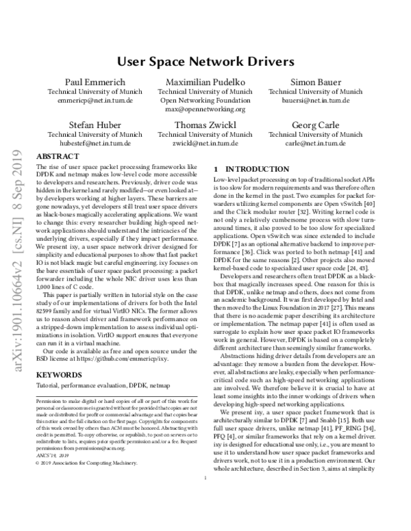 (PDF) User Space Network Drivers