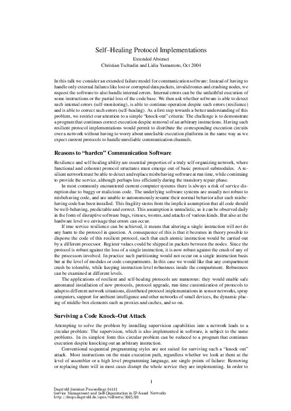 (PDF) Self-Healing Protocol Implementations