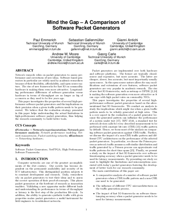 (PDF) Mind the Gap - A Comparison of Software Packet Generators
