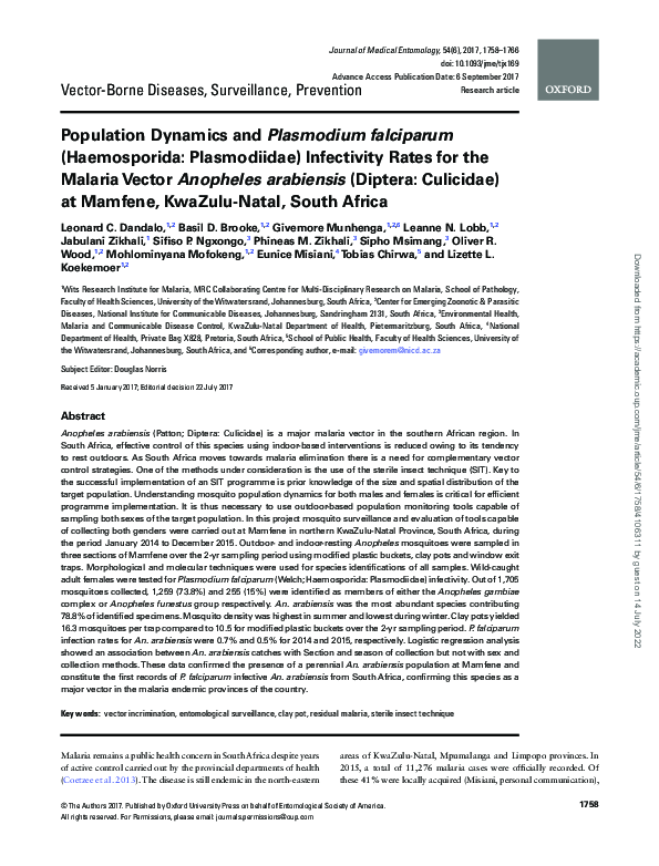 (PDF) Population Dynamics and Plasmodium falciparum (Haemosporida ...