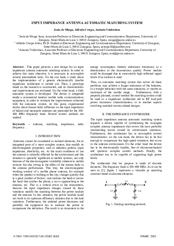 (PDF) Input impedance antenna automatic matching system