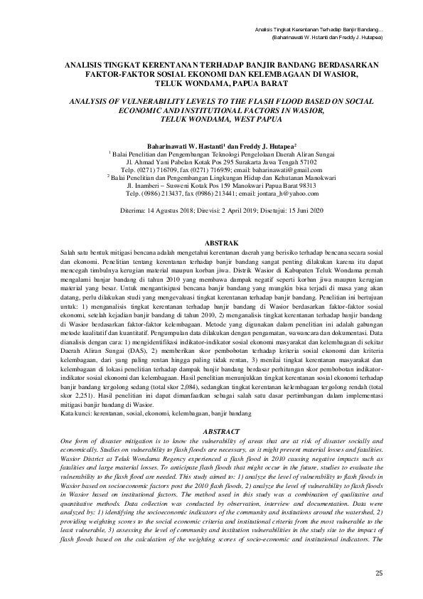 (PDF) Analysis of Vulnerability Levels to the Flash Flood Based on ...
