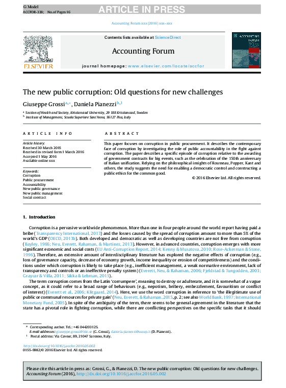 (PDF) The new public corruption: Old questions for new challenges