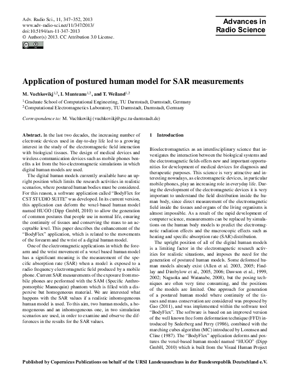(PDF) Application of postured human model for SAR measurements