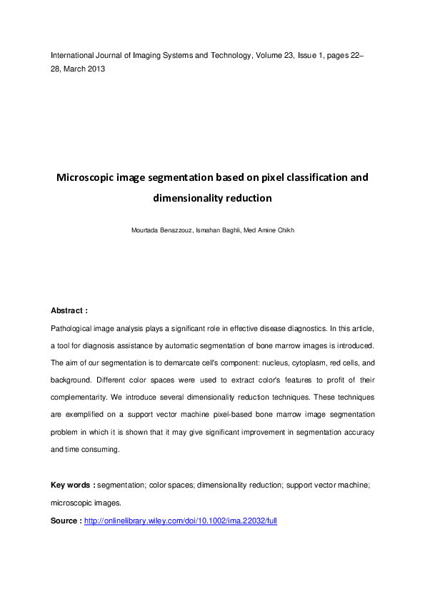 (PDF) Microscopic image segmentation based on pixel classification and dimensionality reduction