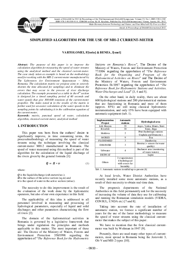 (PDF) Simplified Algorithm for the Use of Mh-2 Current-Meter