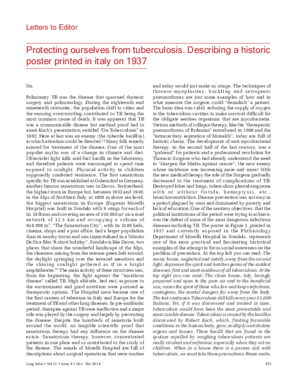 (PDF) Protecting ourselves from tuberculosis. Describing a historic ...