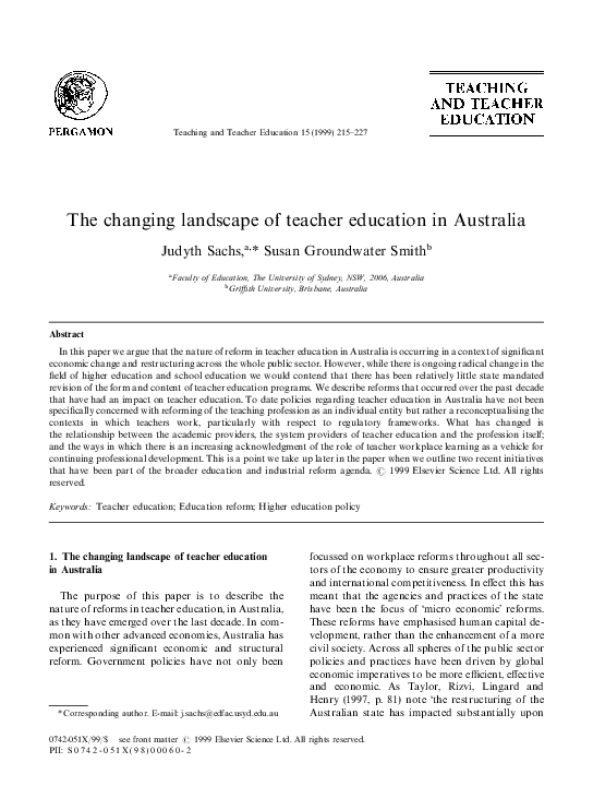 (PDF) The changing landscape of teacher education in Australia
