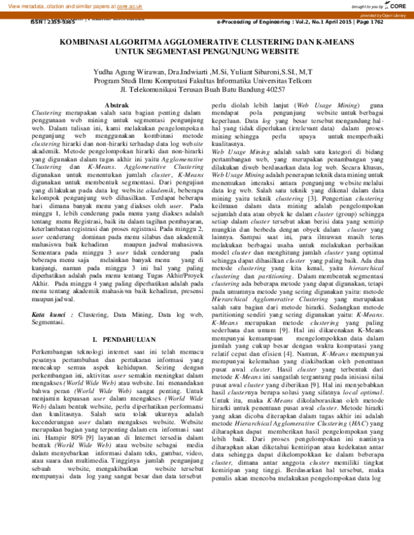 (PDF) Kombinasi Algoritma Agglomerative Clustering Dan K-Means Untuk ...
