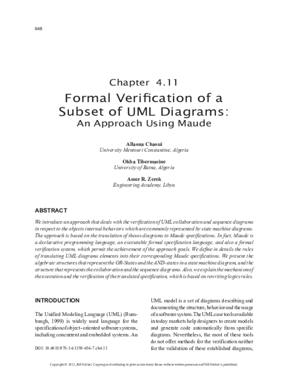 Pdf Formal Verification Of A Subset Of Uml Diagrams Amer Zerek