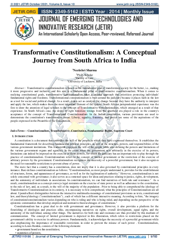 (PDF) Transformative Constitutionalism: A Conceptual Journey from South Africa to India