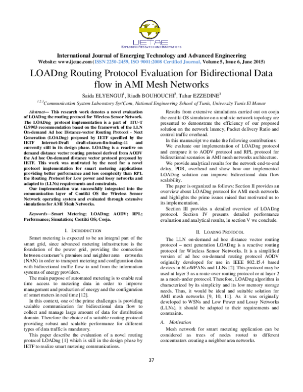 Pdf Loadng Routing Protocol Evaluation For Bidirectional Data Flow In