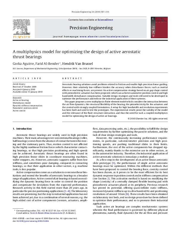 (PDF) A multiphysics model for optimizing the design of active aerostatic thrust bearings