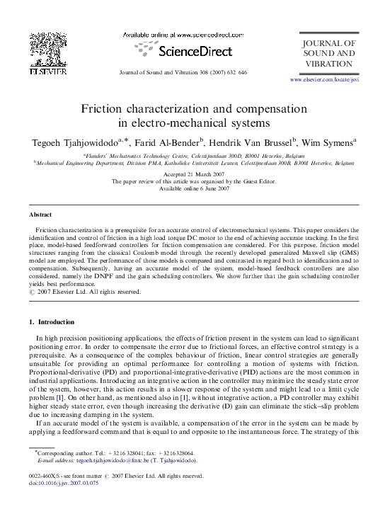 (PDF) Friction characterization and compensation in electro-mechanical ...