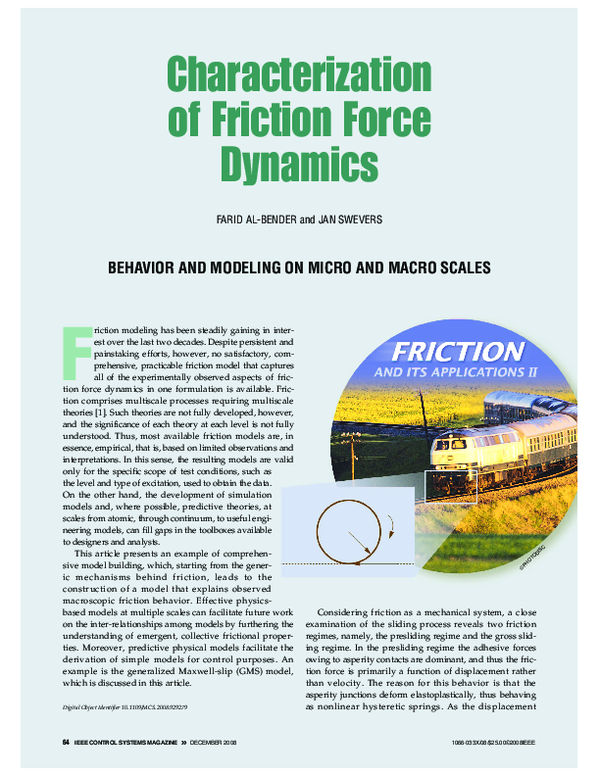 (PDF) Characterization of friction force dynamics | Farid Al-Bender ...