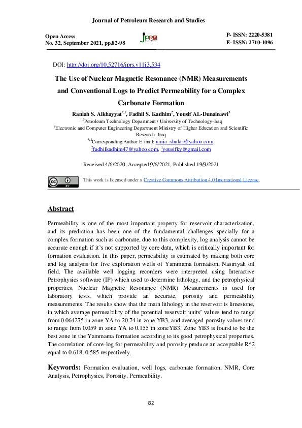 (PDF) The Use of Nuclear Magnetic Resonance (NMR) Measurements and ...