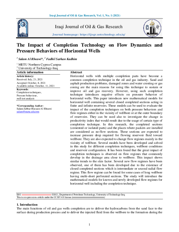 (PDF) The Impact of Completion Technology on Flow Dynamics and Pressure ...