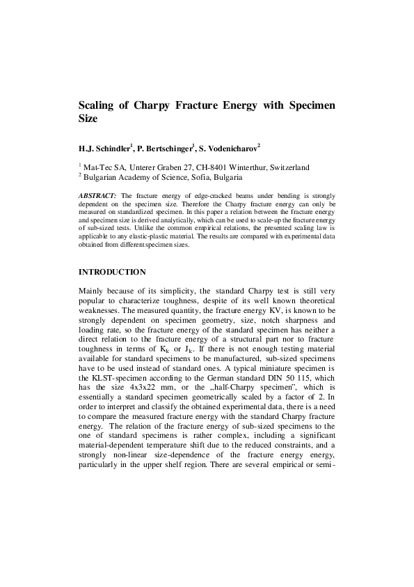 (PDF) Scaling of Charpy Fracture Energy with Specimen Size