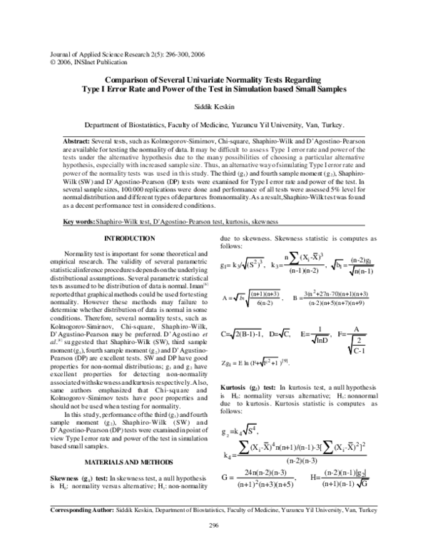 Pdf Comparison Of Several Univariate Normality Tests Regarding Type I
