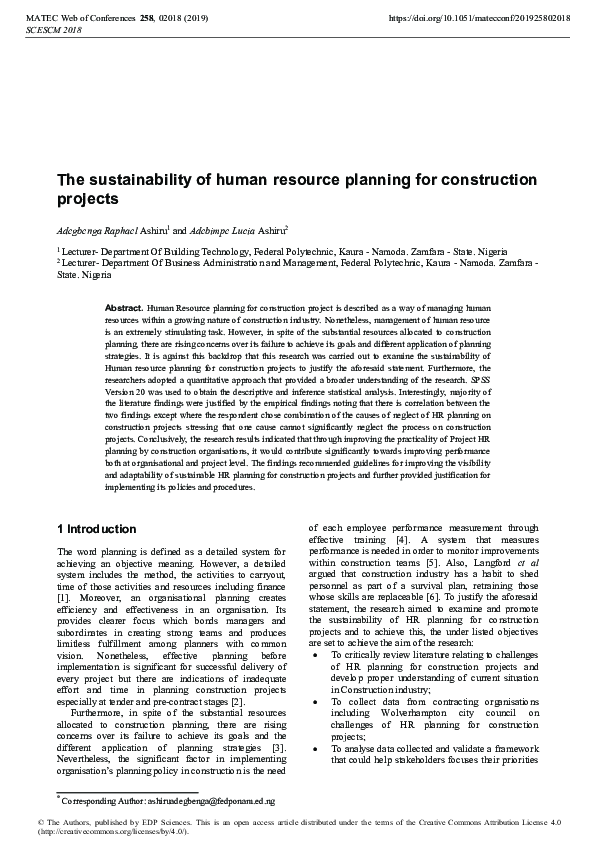 (PDF) The sustainability of human resource planning for construction ...