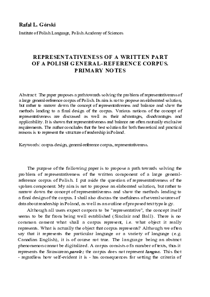 (PDF) Representativeness of a Written Part of a Polish General ...