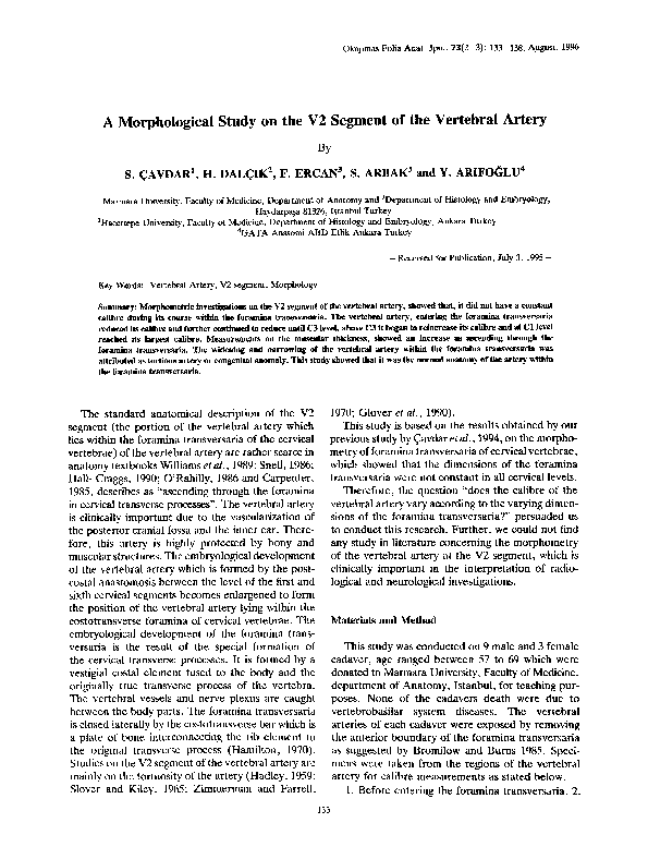(PDF) A Morphological Study on the V2 Segment of the Vertebral Artery