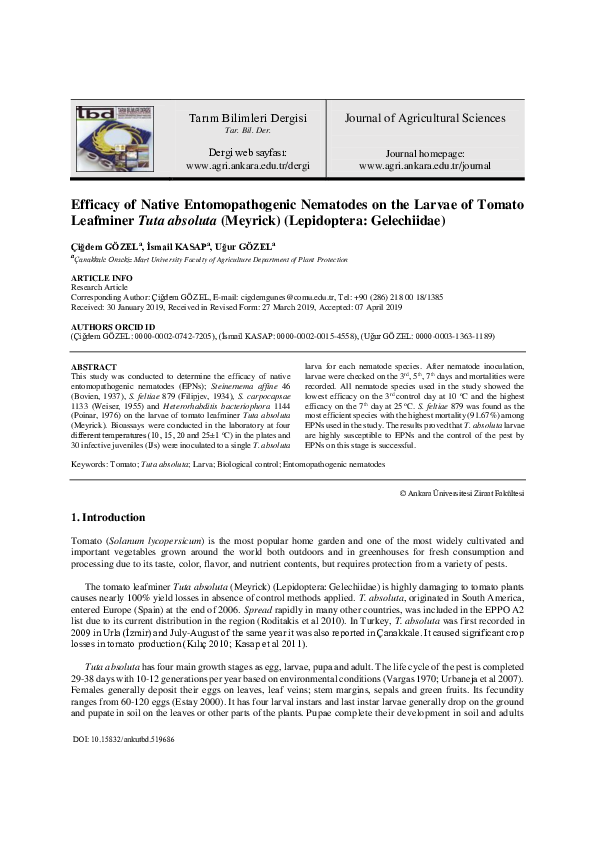 (PDF) Efficacy of Native Entomopathogenic Nematodes on the Larvae of Tomato Leafminer Tuta ...