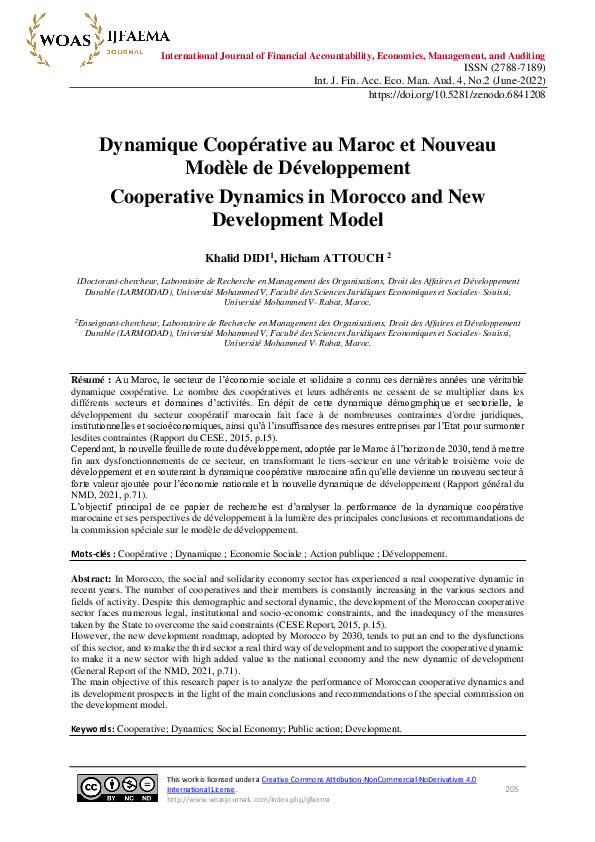 (PDF) Dynamique Coopérative au Maroc et Nouveau Modèle de Développement