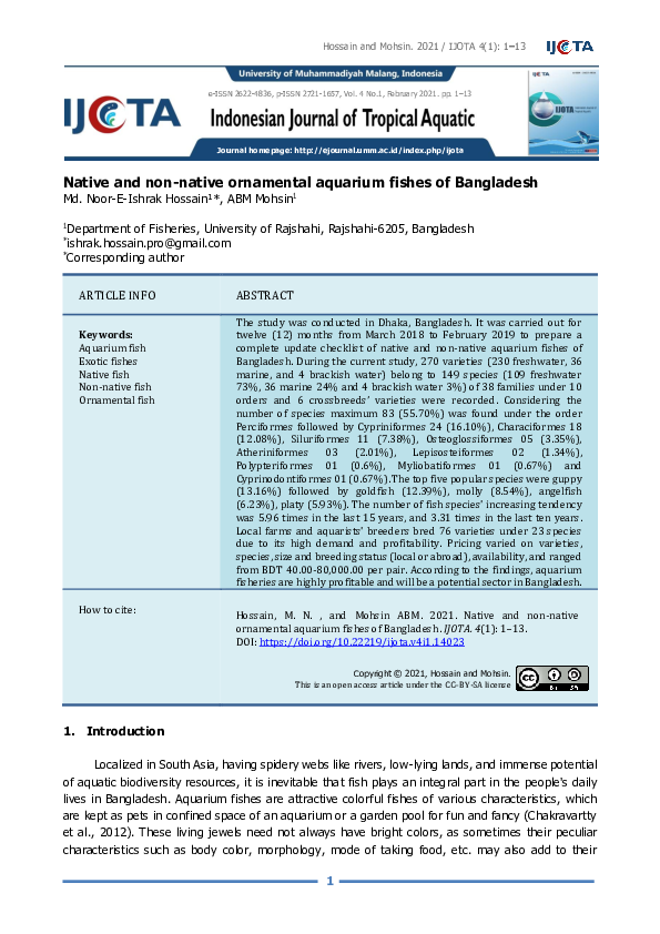(PDF) Native and non-native ornamental aquarium fishes of Bangladesh