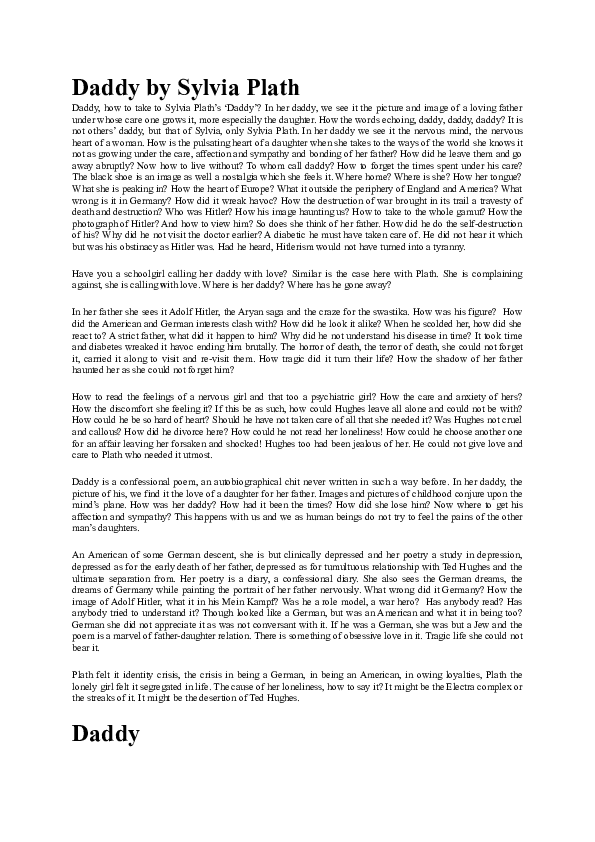 (DOC) Daddy by Sylvia Plath | Bijay Kant Dubey - Academia.edu