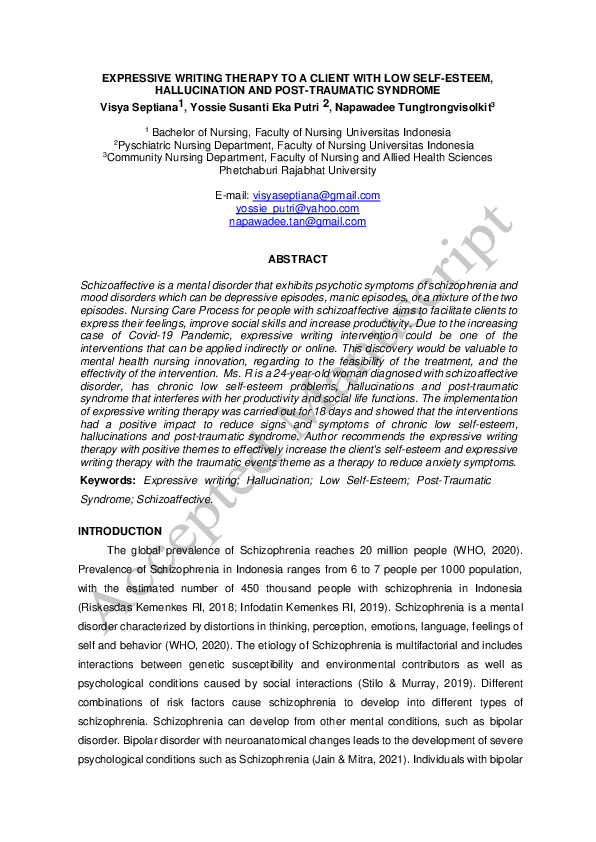 (PDF) Expressive Writing Therapy to A Client with low Self-esteem ...