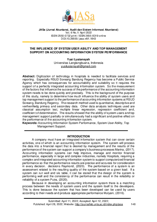 (PDF) The Influence of System User Ability and Top Management Support on Accounting Information ...