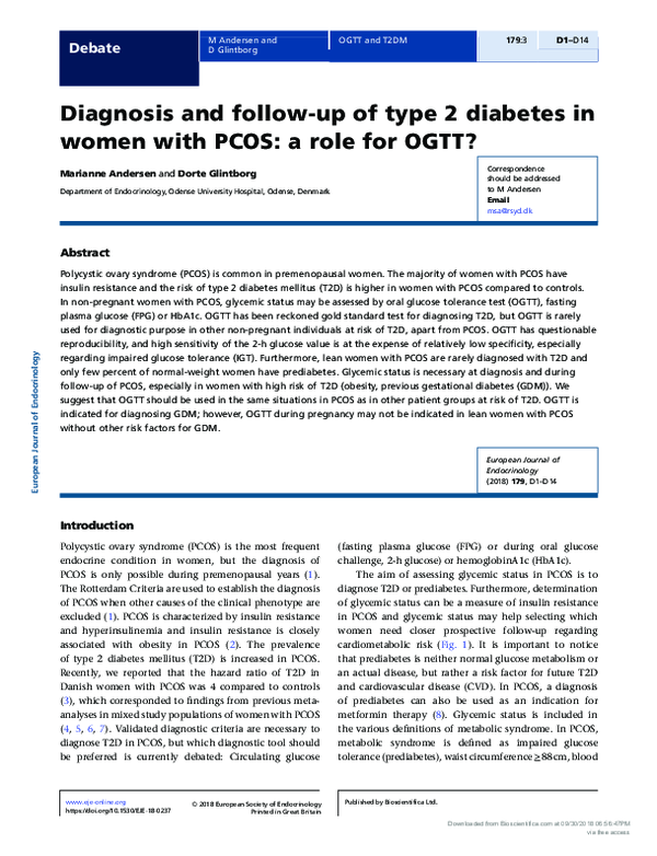 (PDF) Diagnosis and follow-up of type 2 diabetes in women with PCOS: a ...