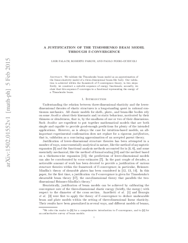 (PDF) A Justification of the Timoshenko Beam Model through Γ-Convergence