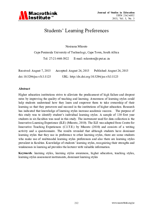 (PDF) Students' Learning Preferences