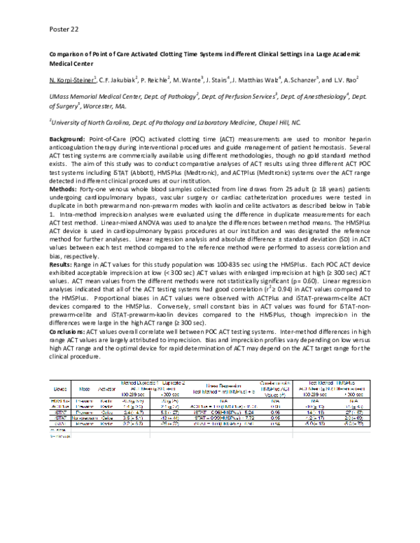 (PDF) Comparison of Point-of-Care Activated Clotting Time Methods in ...