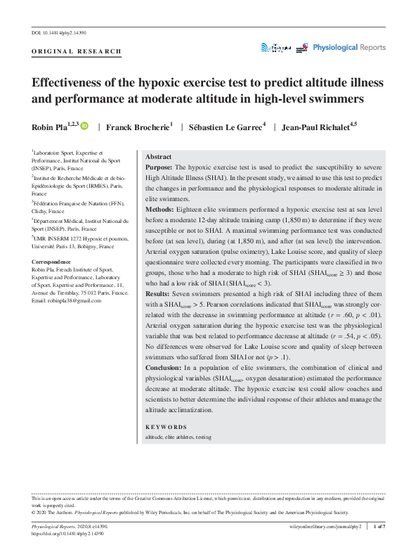 (PDF) Effectiveness of the hypoxic exercise test to predict altitude ...