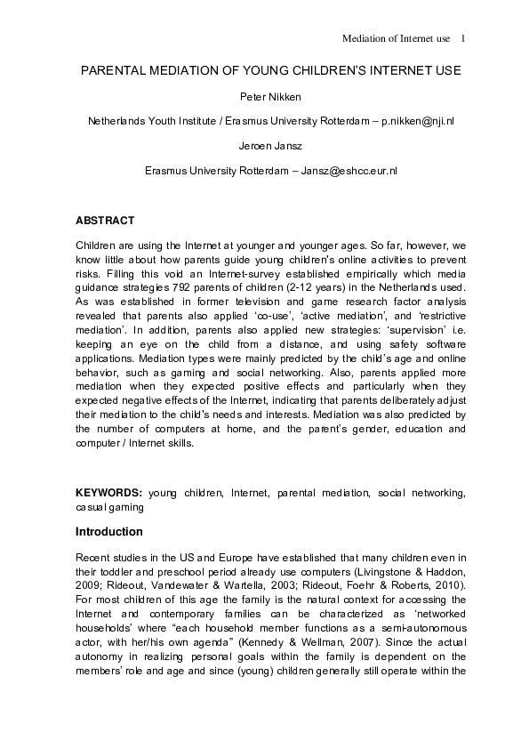 (PDF) Developing scales to measure parental mediation of young children's internet use