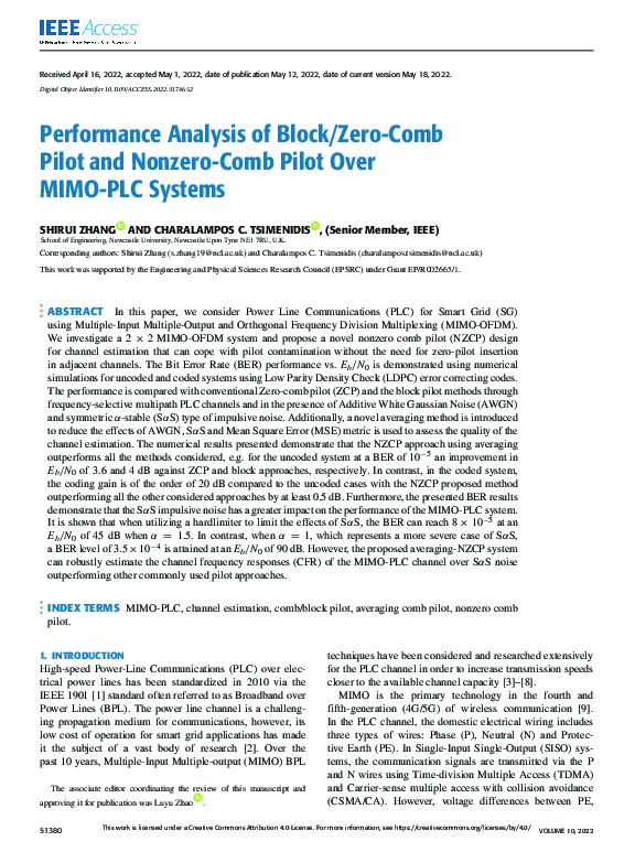 Pdf Performance Analysis Of Blockzero Comb Pilot And Nonzero Comb Pilot Over Mimo Plc Systems