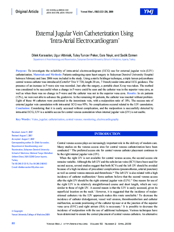 (PDF) External Jugular Vein Catheterization Using 'Intra-Atrial ...