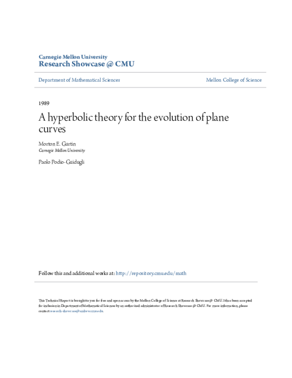(PDF) A Hyperbolic Theory for the Evolution of Plane Curves