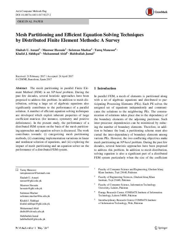 (PDF) Mesh Partitioning and Efficient Equation Solving Techniques by Distributed Finite Element ...