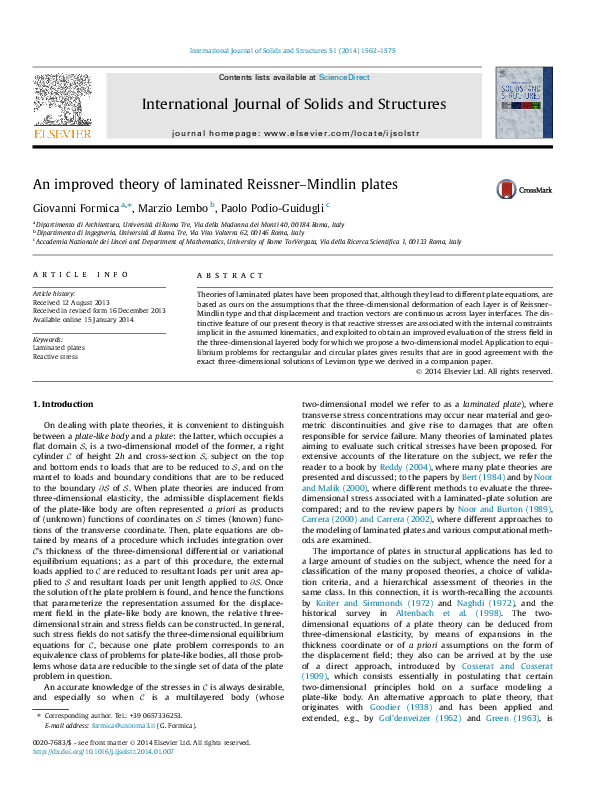 (PDF) An improved theory of laminated Reissner–Mindlin plates